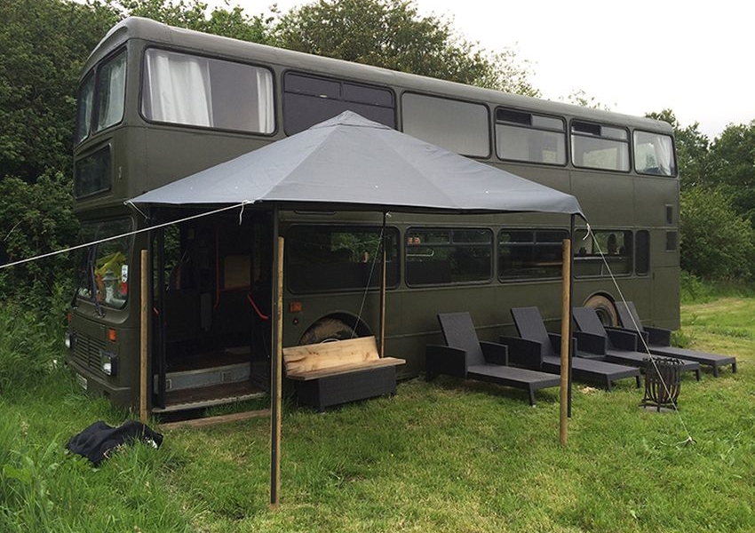 Bertie Double-Decker Bus Home in Sturminster Marshall Village, England