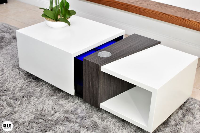 DIY Motorized Coffee Table Conceals 4K LG Projector